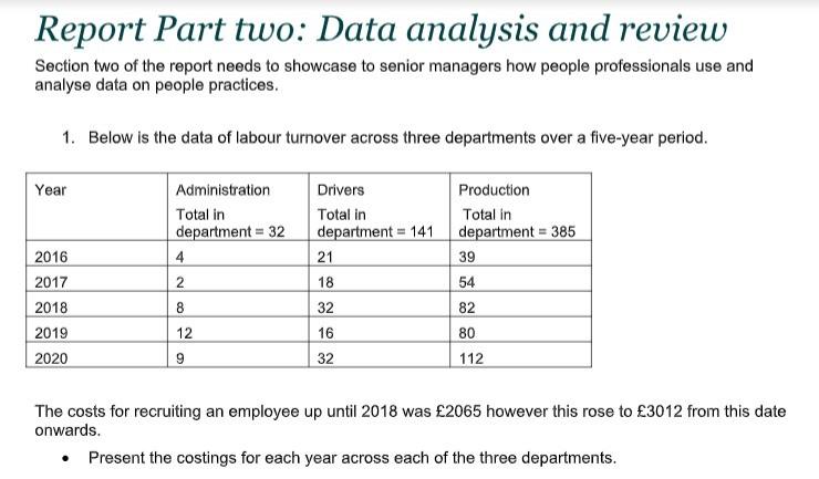 Report Part two: Data analysis and review Section two | Chegg.com