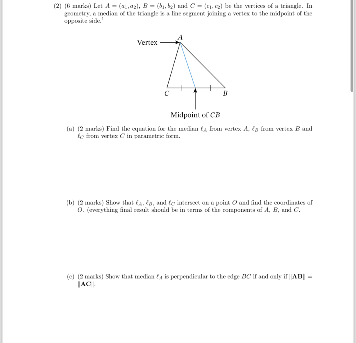 Solved (2) (6 ﻿marks) ﻿Let A=(a1,a2),B=(b1,b2) ﻿and | Chegg.com