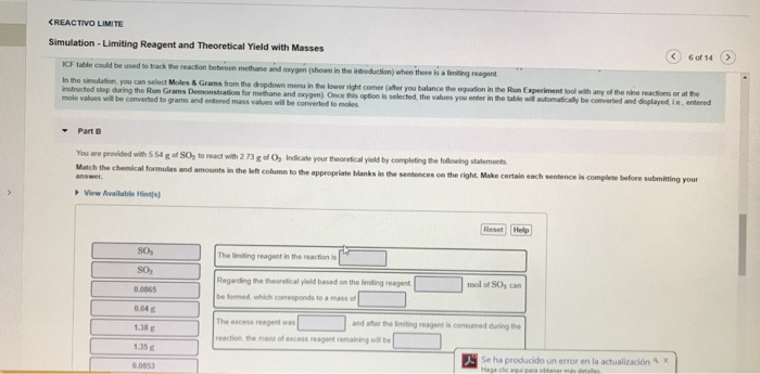 Solved CREACTIVO LIMITE Simulation - Limiting Reagent and | Chegg.com