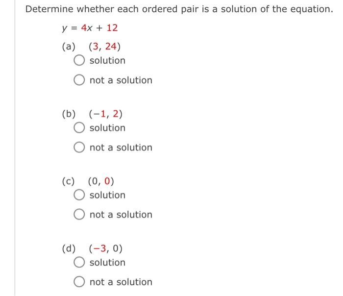 Solved Determine whether each ordered pair is a solution of | Chegg.com