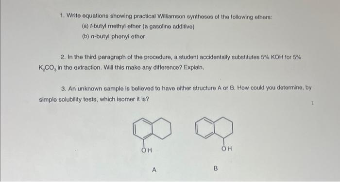 Solved 1. Write equations showing practical Williamson | Chegg.com
