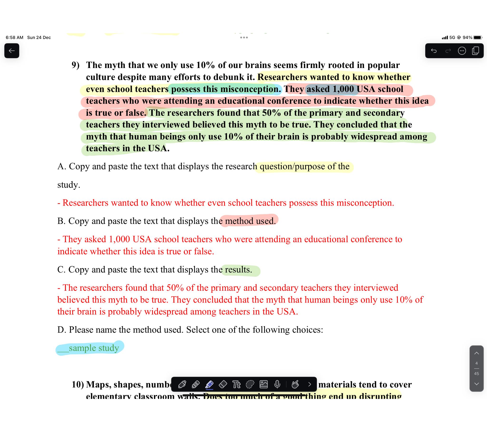 Solved 6:58 ﻿AM Sun 24DeclarrThe myth that we only use 10% | Chegg.com