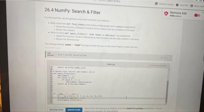 Solved 26.4 NumPy: Search \& Filter thetum the inderes - | Chegg.com
