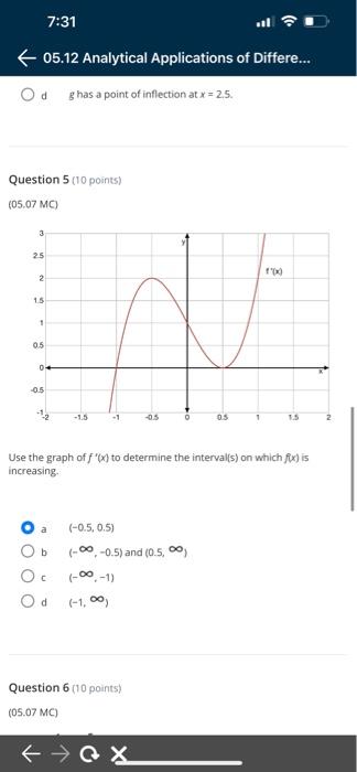 Solved Question 5 (10 points) (05.07 MC) Use the graph of | Chegg.com