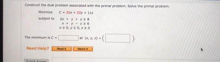 Solved Construct the dual problem associated with the primal | Chegg.com