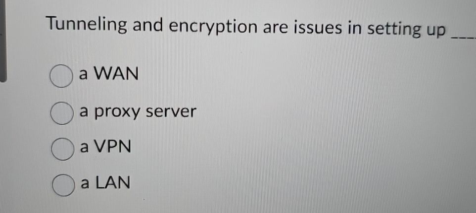 Solved Tunneling and encryption are issues in setting upa | Chegg.com