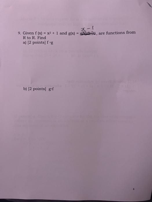 Solved 9. Given f(x)=x2+1 and g(x)=x anm, are functions from | Chegg.com