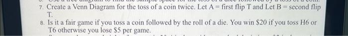 Solved 7. Create a Venn Diagram for the toss of a coin | Chegg.com