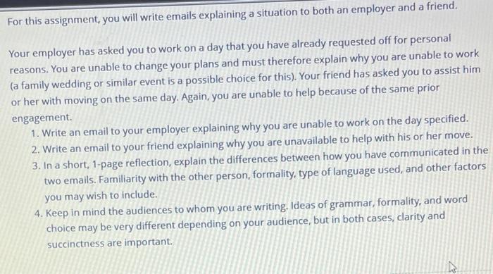 For This Assignment You Will Write Emails Explaining 0378