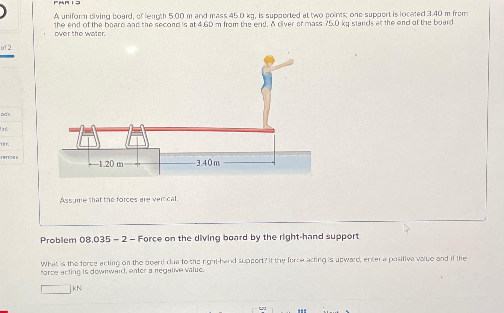 Solved A uniform diving board, of length 5.00m ﻿and mass | Chegg.com