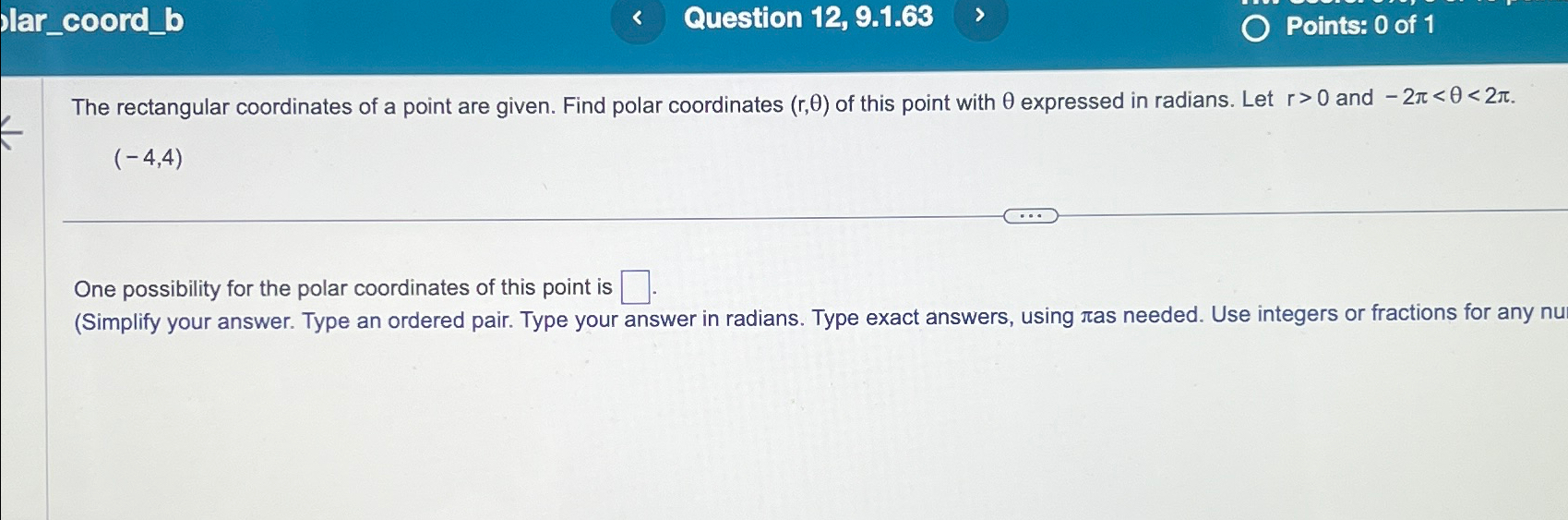 Solved plar_coord_bQuestion 12, 9.1.63Points: 0 ﻿of 1The | Chegg.com