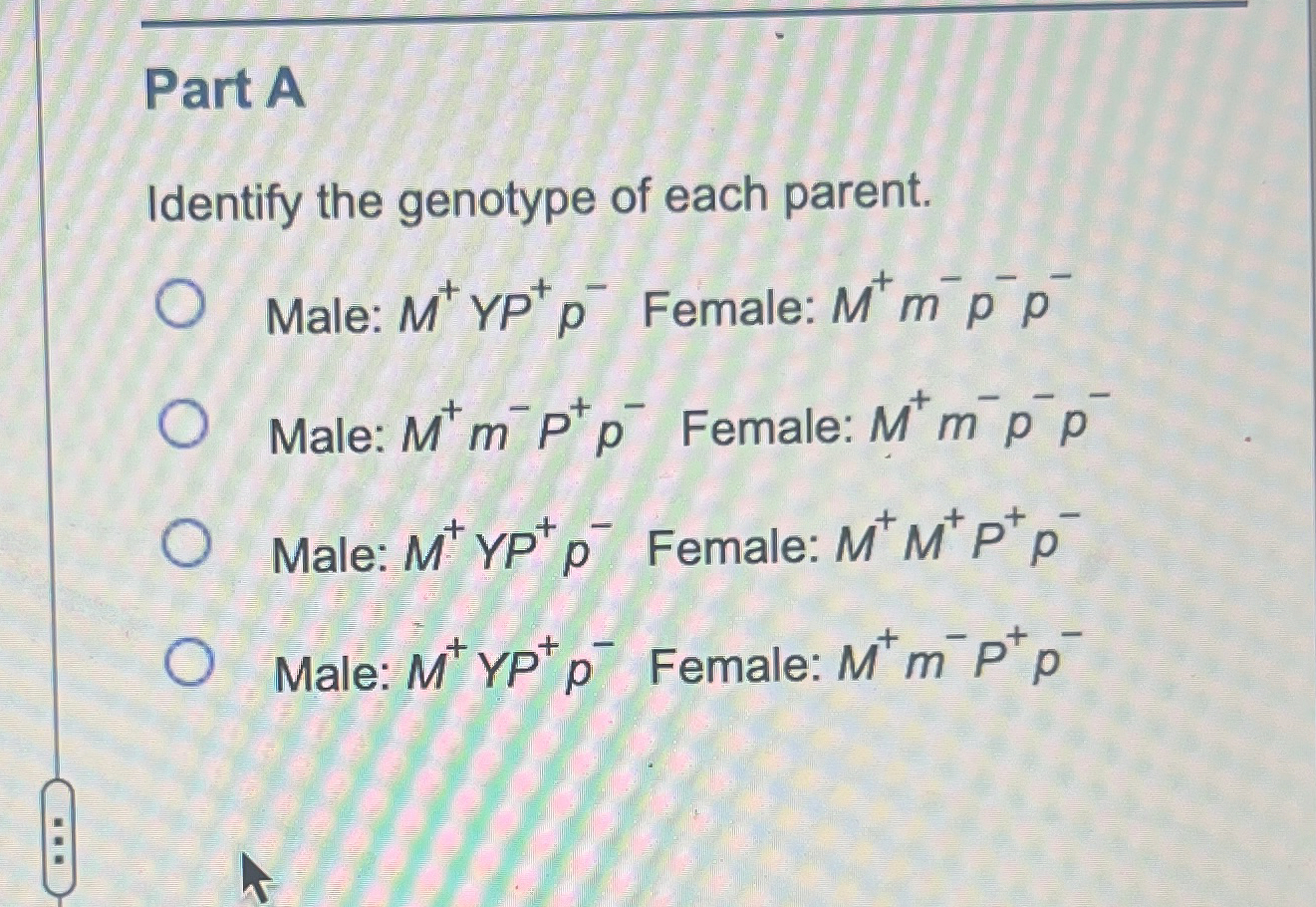 Solved Part AIdentify the genotype of each parent.Male: | Chegg.com