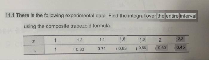 Solved 1.1 There is the following experimental data. Find | Chegg.com