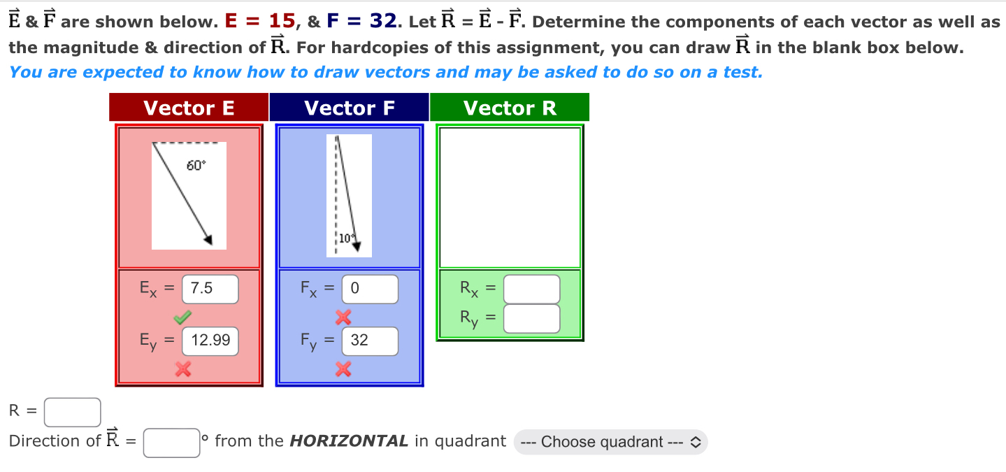 Solved vec(E) ﻿& vec(F) ﻿are shown below. E=15,&F=32. ﻿Let | Chegg.com