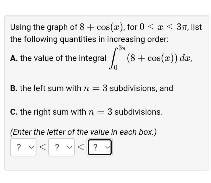 Solved Using the graph of 8+cos(x), for 0≤x≤3π, list the | Chegg.com