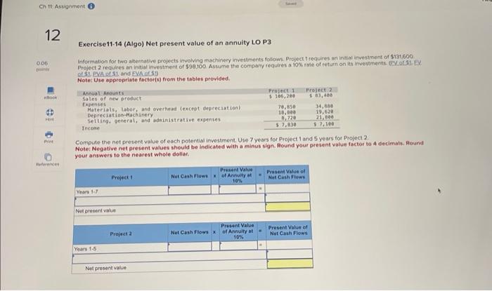 Solved Exercise11-14 (Algo) Net present value of an annuity | Chegg.com