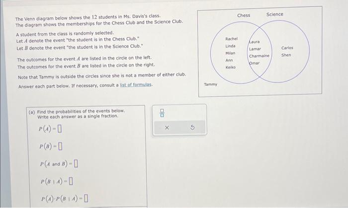 Solved The Venn diagram below shows the 12 students in Ms. | Chegg.com