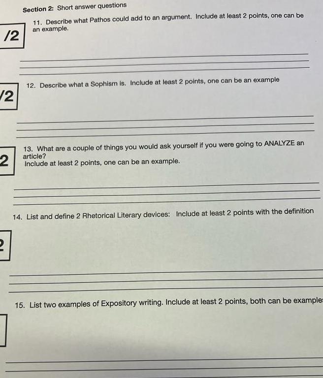Section 2: Short answer questions 11. Describe what | Chegg.com