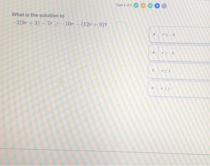 Solved What is the solution to -2(9r+3)- 7r≥-10r- (12r + 9)? | Chegg.com
