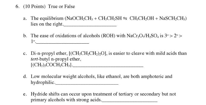 Solved 6. (10 Points) True or False a. The equilibrium | Chegg.com Solved 6. (10 Points) True or False a. The equilibrium | Chegg.com