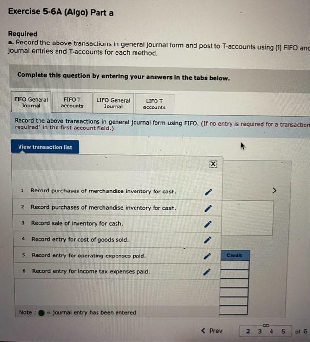 Solved Required Information Exercise 5 6a Algo Income Tax