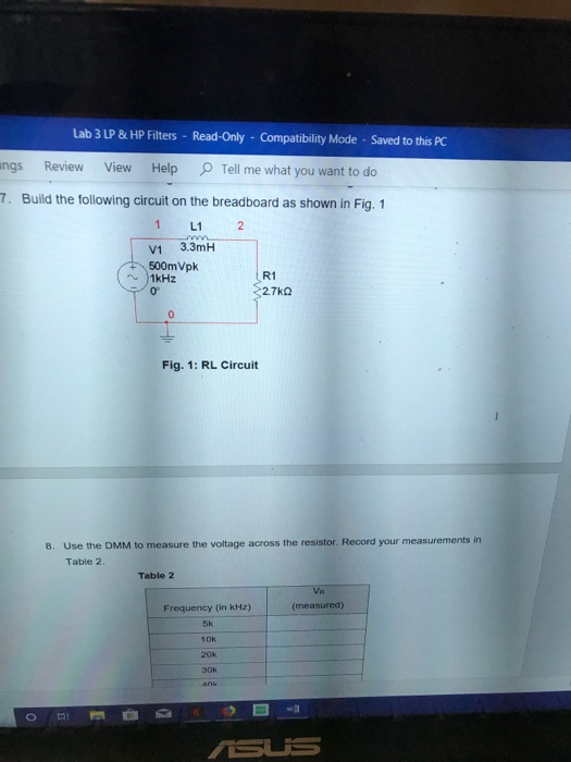 Lab #3frequency response of network low pass and | Chegg.com