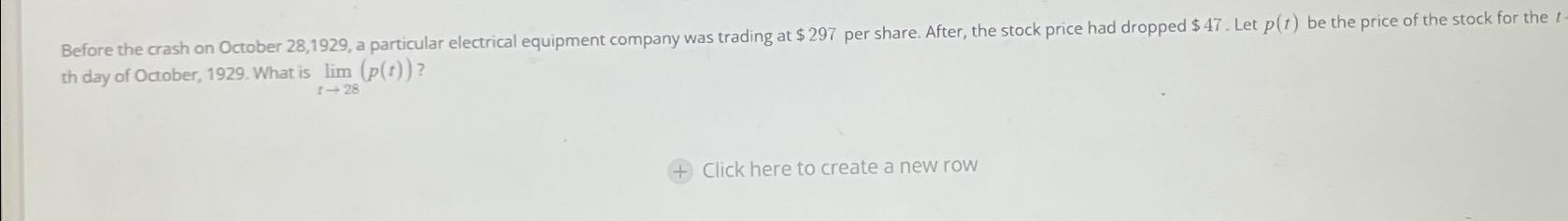 Solved Before the crash on October 28,1929 , ﻿a particular | Chegg.com