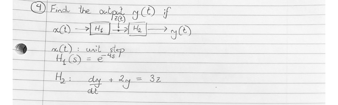 Solved by an EXPERT (4) ﻿Find the output y(t) ﻿ifx(t)→H1|c|z(t)x(t) ﻿: | Chegg.com