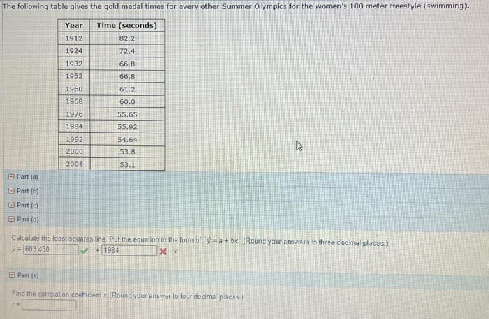 Solved Part (a) Part (b) Part (c) Part (d) Calculate the | Chegg.com