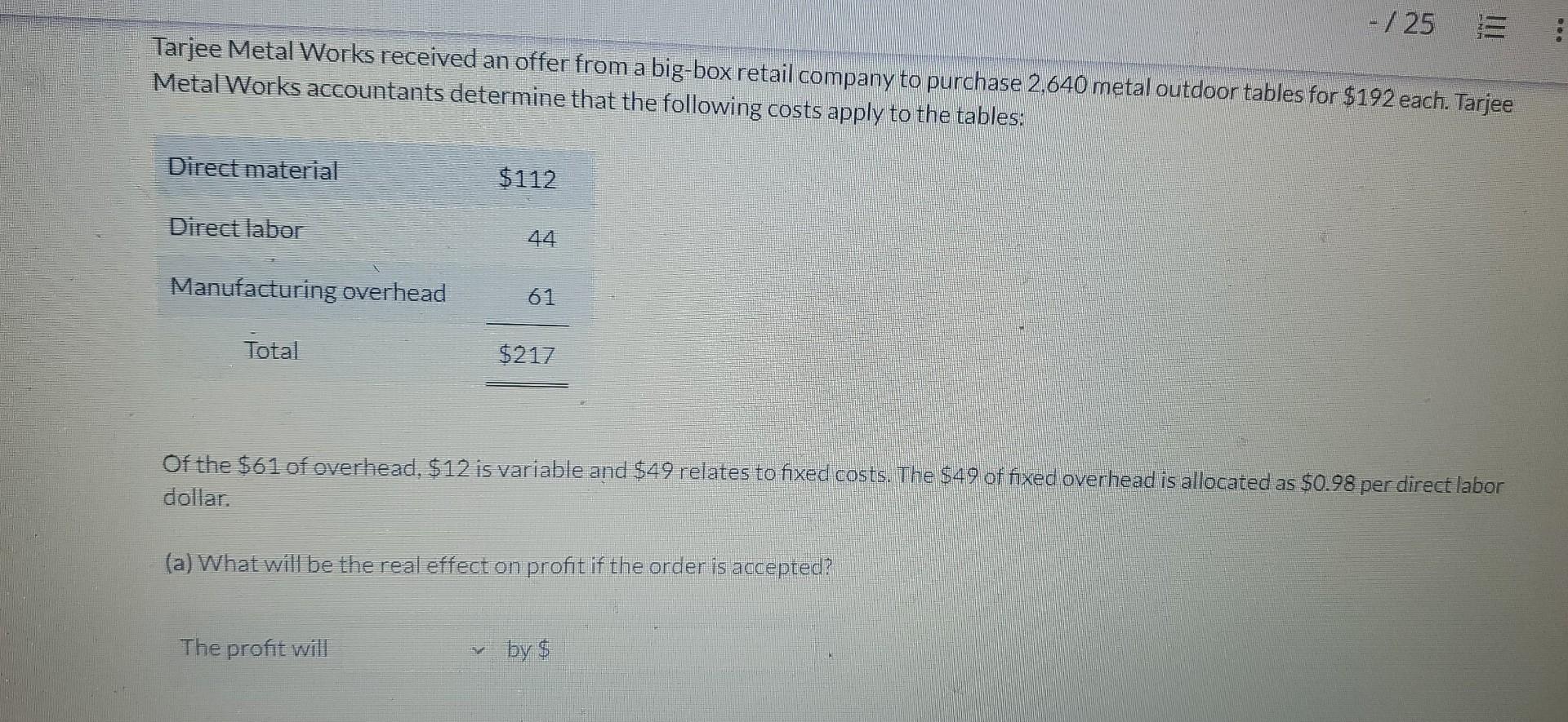Solved Tarjee Metal Works received an offer from a big-box | Chegg.com