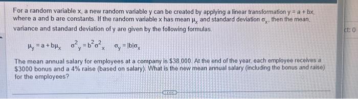 Solved For a random variable x, a new random variable y can | Chegg.com