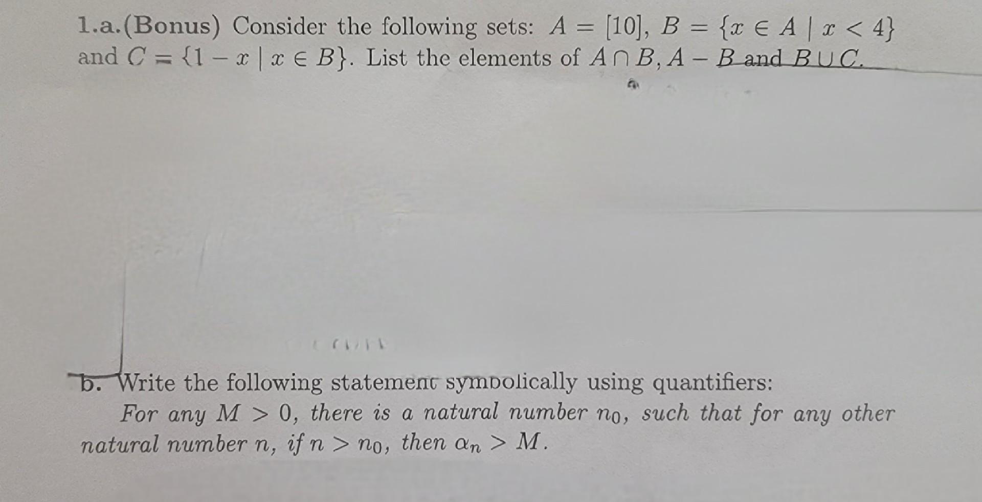 Solved 1.a. (Bonus) Consider the following sets: | Chegg.com
