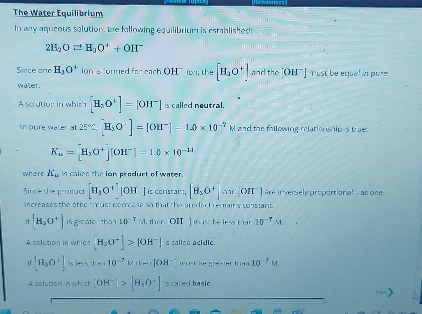 Solved The Water Equilibrium In any aqueous solution, the | Chegg.com