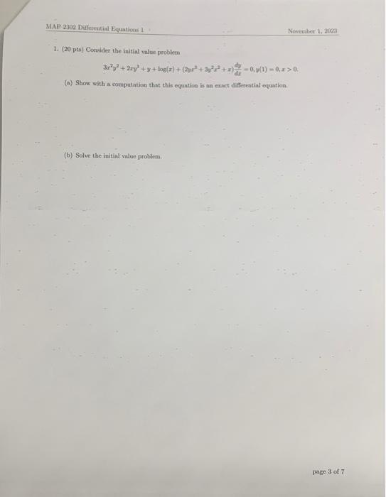Solved 1. (20pts) Conaider the initial value problem | Chegg.com