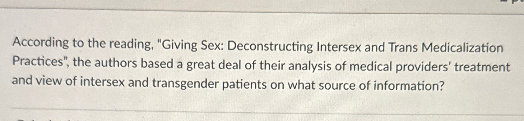 Solved According To The Reading Giving Sex Deconstructing