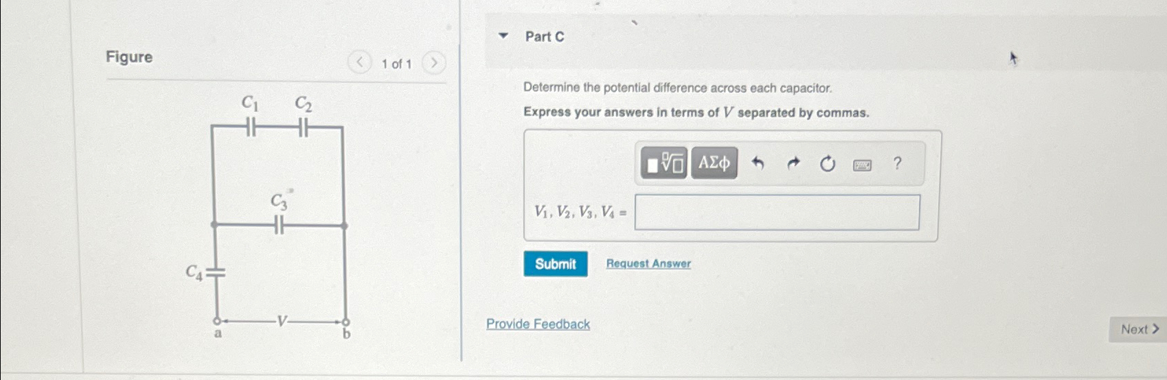 Solved abCC1234=VCQ1,Q2,Q3,Q4=C1=C2=C3=C4=C.Determine the | Chegg.com