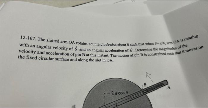 Solved 12-167. The slotted arm OA rotates counterclockwise | Chegg.com