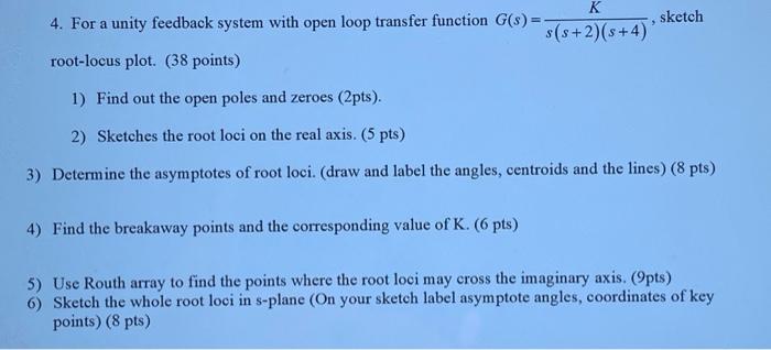 4. For a unity feedback system with open loop | Chegg.com