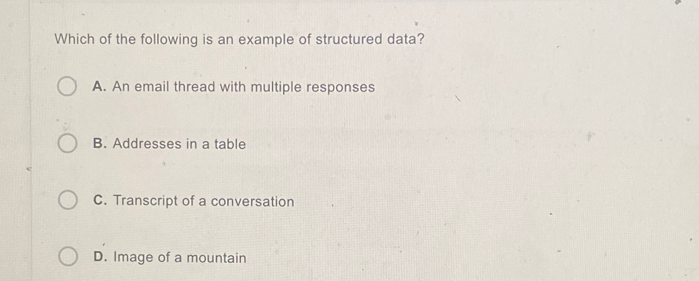 Solved Which of the following is an example of structured | Chegg.com