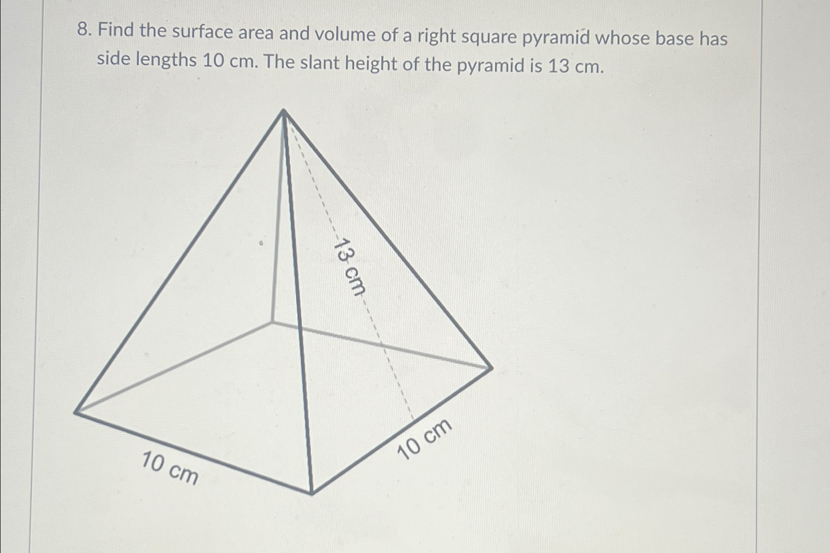 Solved Find the surface area and volume of a right square | Chegg.com