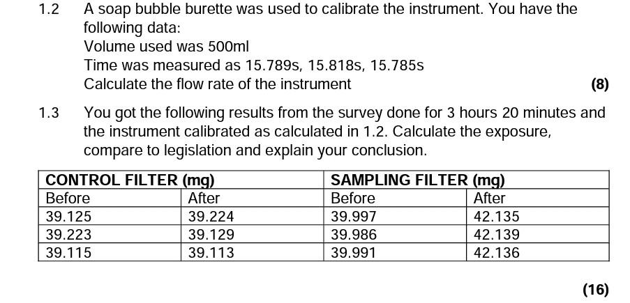 Solved 1.2 A soap bubble burette was used to calibrate the | Chegg.com