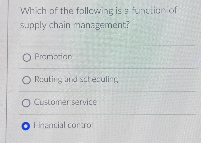 Solved Which of the following is a function of supply chain | Chegg.com