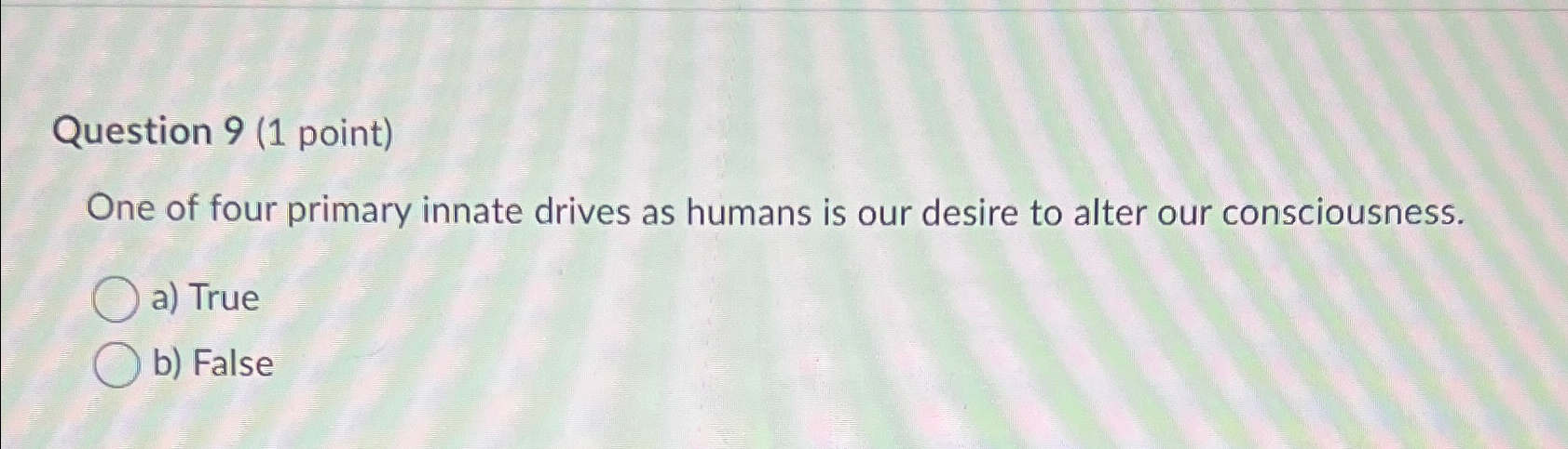 Solved Question 9 (1 ﻿point)ne of four primary innate drives | Chegg.com