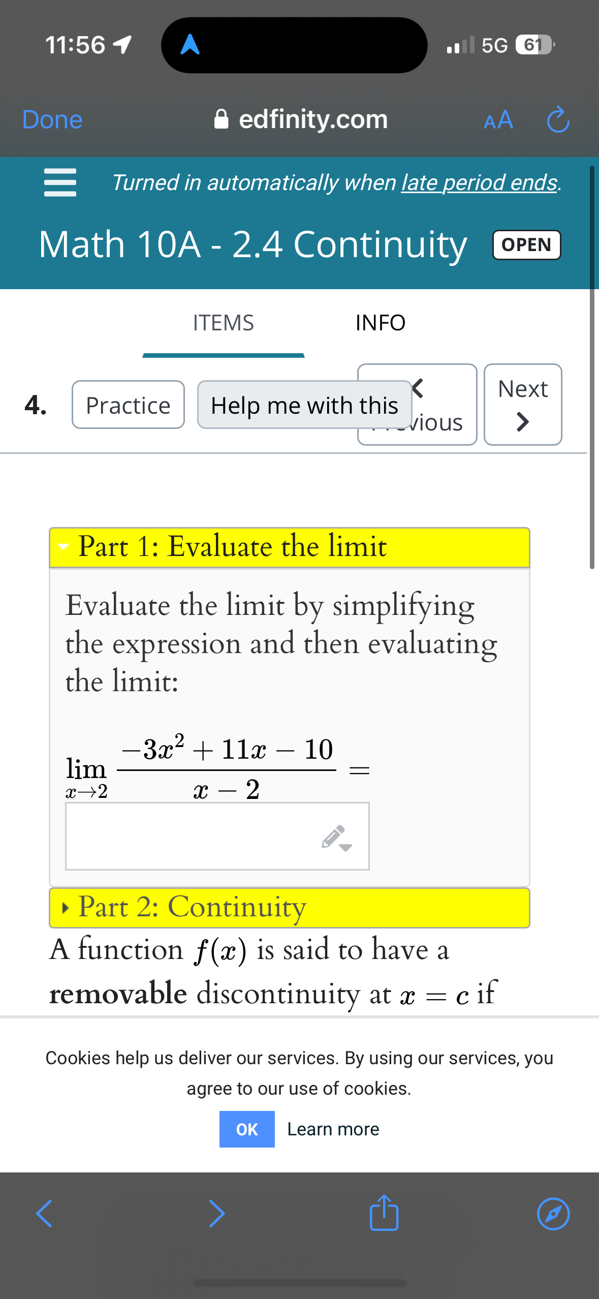 Solved 11:56 ๑) 5G61Donea edfinity.comTurned in | Chegg.com