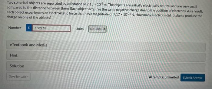 Solved Two spherical objects are separated by a distance of | Chegg.com