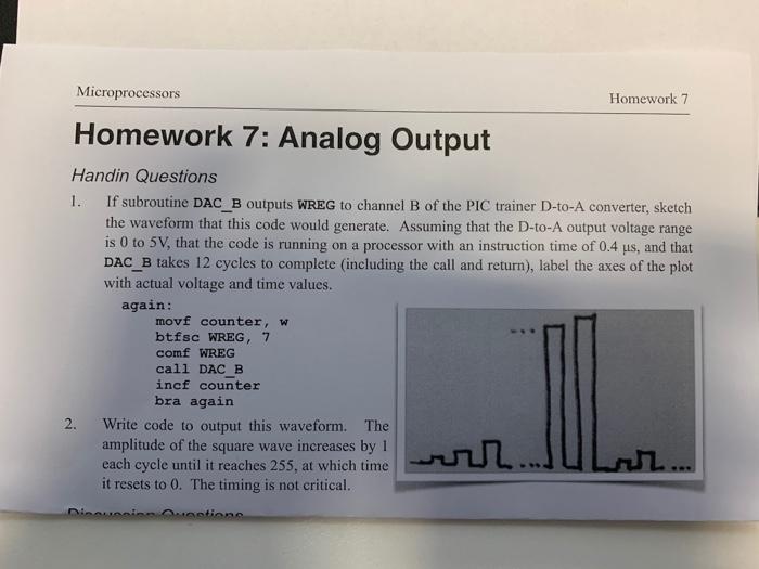 Microprocessors Homework 7 Homework 7: Analog Output | Chegg.com