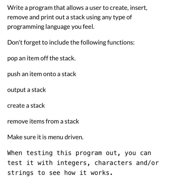 Solved Write A Program That Allows A User To Create Insert 3914