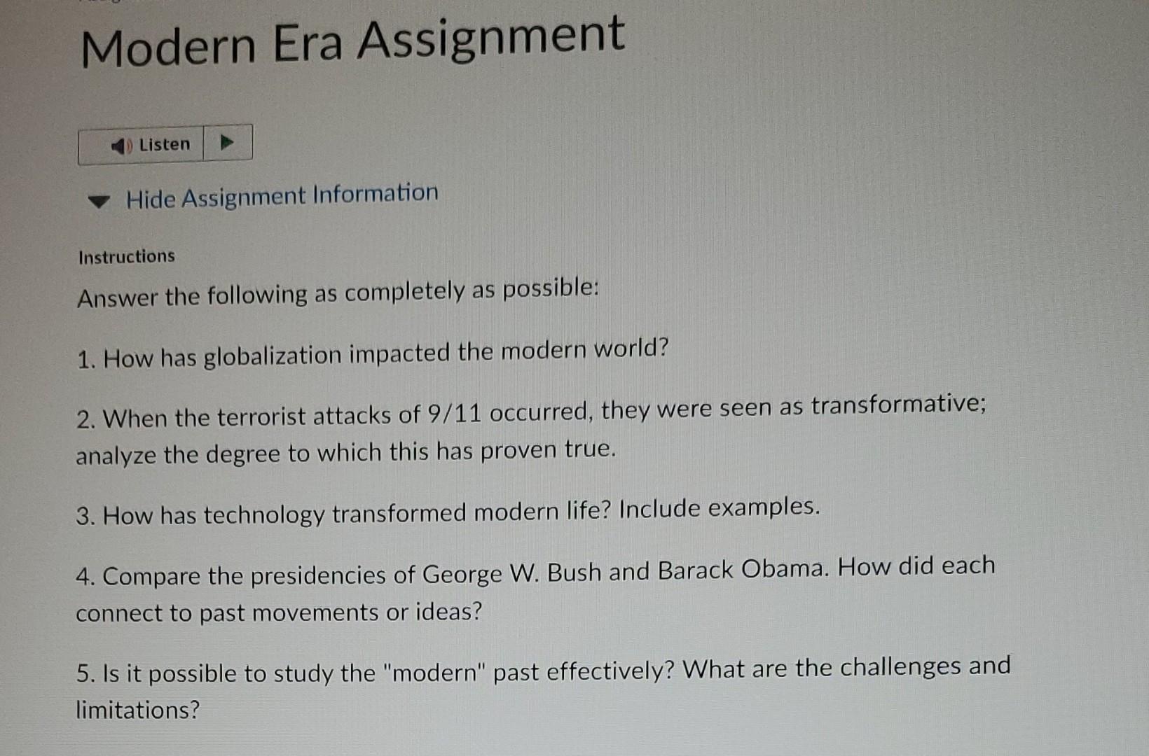 Modern Era Assignment Hide Assignment Information | Chegg.com Modern Era Assignment Hide Assignment Information | Chegg.com