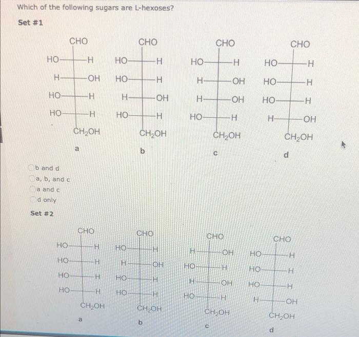 Solved which of the following sugars are L-hexoses?Set#1b | Chegg.com