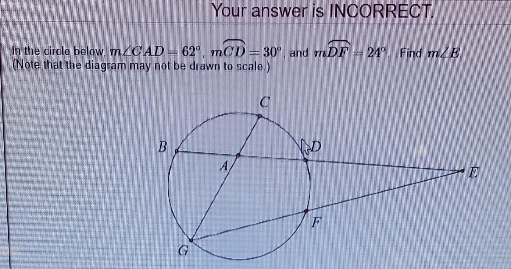 Solved In the circle below, \( m \angle C A D=62^{\circ}, m | Chegg.com